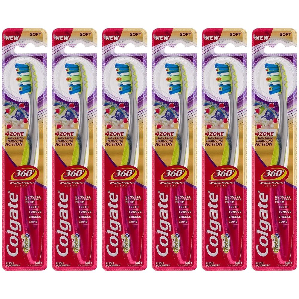 Pack of (6) New Colgate 360 4 Zone Whole Mouth Clean Manual Toothbrush ...