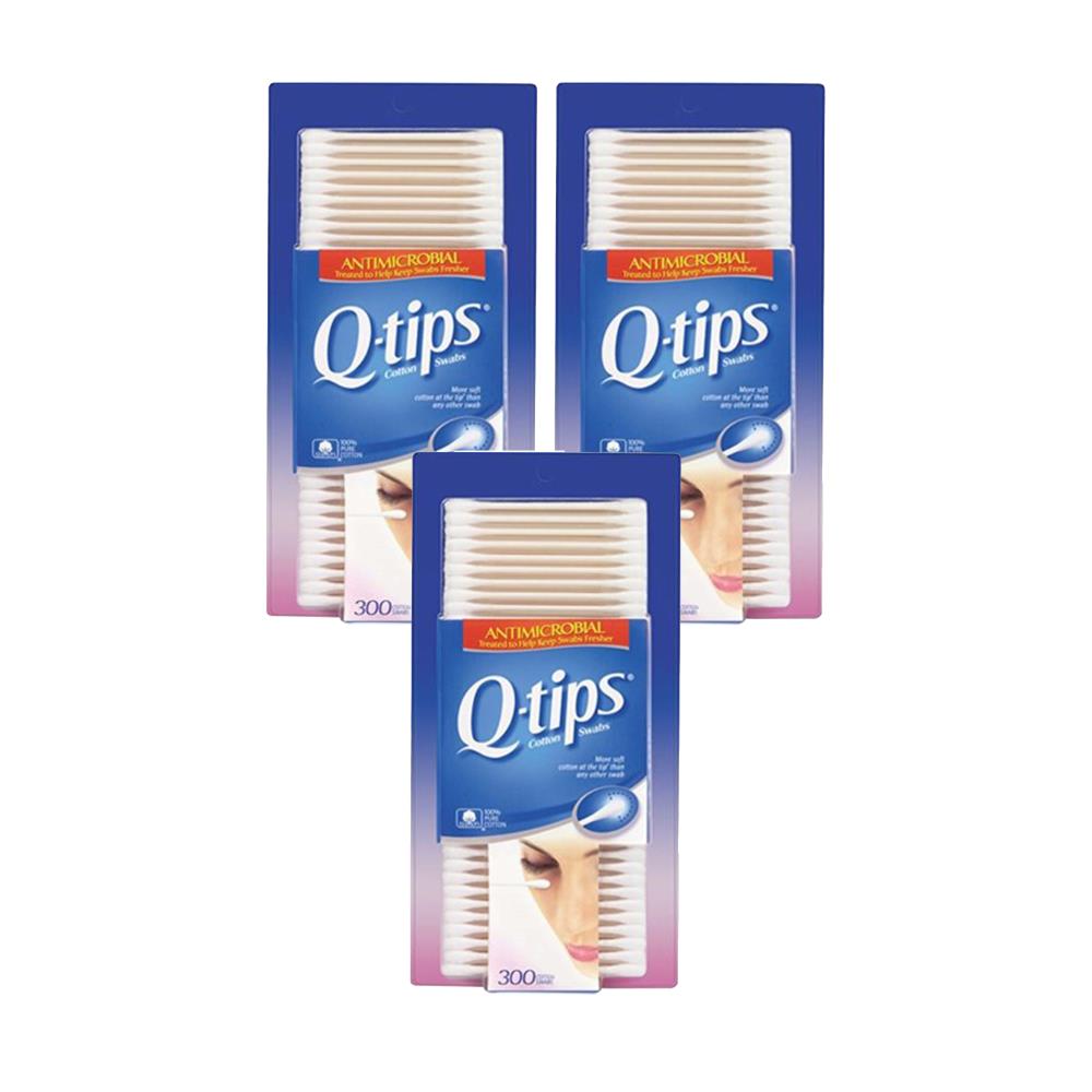 Pack of (3) New Q-Tips Cotton Swabs, Antibacterial, 300 Each ...